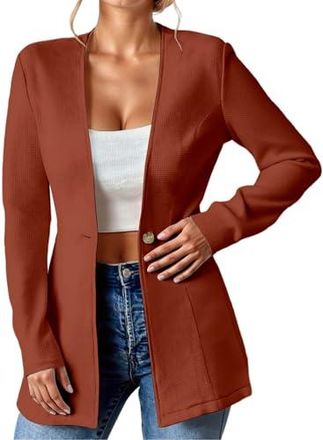 Generico Blazer Veste longue légère pour femme avec col pour femme, Café, XXL