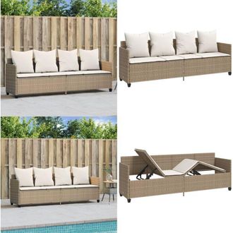 vidaXL Vidaxl - Sonnenliege mit Kissen Beige Poly Rattan - Sonnenliege - Gartenliege - Relax Liege - Outdoor M&ouml;bel - Poolside Lounge Chair - Home & Living