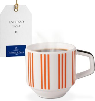 Villeroy & Boch Memphis Collection Espressotasse Bunt, Sp&uuml;lmaschinenfest, Mikrowellensicher, Tasse f&uuml;r Espresso, Ikonisches Design, Geometrisches Muster in Orange und