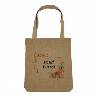 Fabulous Sac Shopping Tote Bag Aspect Lin - Petal Patrol Mariage Fianc&eacute;e Cadre Floral - Sac de Courses Toile Epaisse 360g Beige Naturel Cabas Port&eacute; Epaule Soli