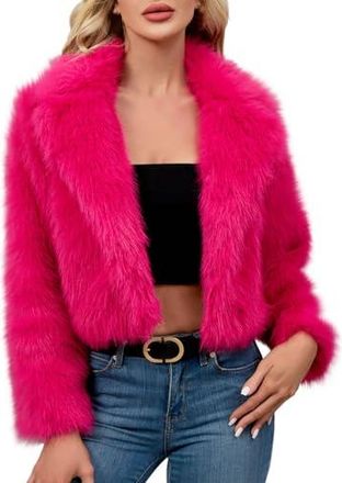 Generic Manteau court en fausse fourrure pour femme - Veste polaire à manches longues - Ouvert sur le devant - Coupe-vent - Manteau dhiver chaud super doux et