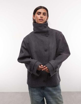 Weekday Jacke aus Wollmix mit Stehkragen in Grau meliert