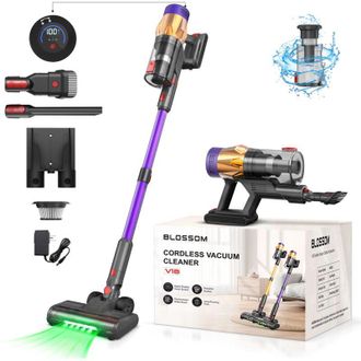 Blossom Kabelloser Vertikalstaubsauger, 550 W, 60 Minuten Laufzeit, LED & Touchdisplay, F&uuml;r Tierhaare, Teppiche und Hartb&ouml;den - Lila