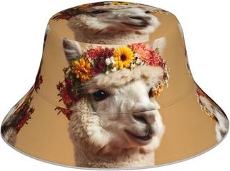 Generic Chapeau De Godet Image Alpaga Portant Une Couronne Hommes Chapeau De Seau Pliable Respirant Bonnet De Soleil, pour La Randonn&eacute;e, Chasse, Sports, 56-58