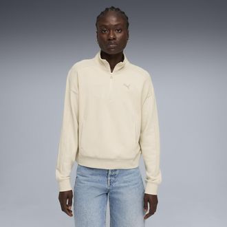 Puma Sweat d&eacute;contract&eacute; 1/2 zip PUMA Class Femme, V&ecirc;tements, Blanc, XL