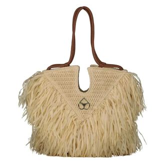 Miss Bikini Femme, Sacs, Beige, Taille: ONE Size Cabas en raphia avec franges et tissage