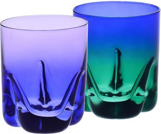 Krosno Whiskygl&auml;ser 250 ml - 4er Set - Aurora Kollektion - Handbemalt - Bleifreies Kristall - F&uuml;r Bourbon, Rum & Cocktails - Geschenk - Violett-Blau