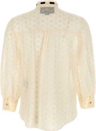 Valentino Garavani Daisy Sangallo with Grosgrain Bow Blouse - Cream