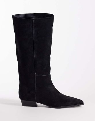 Asos Catalina- L&auml;ssige, kniehohe Stiefel in Schwarz mit schmalem Schnitt