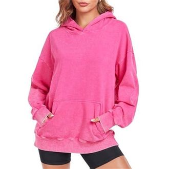 Generic Sweats à capuche surdimensionnés pour femme, pull à capuche tendance pour femme, pull de sport, pull ample vintage, rose rouge, XXL
