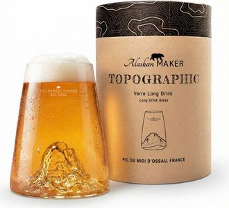 Alaskan Maker Langes Glas 450 ml - Borosilikat, hochwertig, mundgeblasen, mit gepr&auml;gten Bergen | Cocktail, Bier oder Soft TOPOGRAPHIC (Pic du Midi)