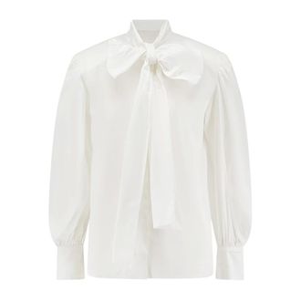 Actualee Chemise en coton m&eacute;lang&eacute; avec &eacute;paules rembourr&eacute;es - Femme - Blouses et Chemises - Blanc - Taille: 38 FR