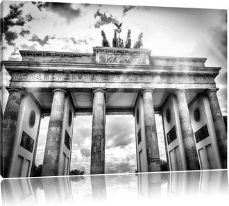 Pixxprint Monocrome, Brandenburger Tor Berlin Deutschland Sehenswürdigkeit, Größe: 100x70cm, Leinwandbild, fertig gespannt, Wandbild, Dekoration, Kunstdruck, ke