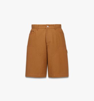 MCM Shorts aus Baumwoll-Twill und Leder mit Monogramm-Print