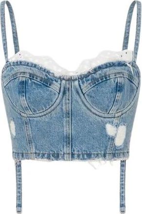 Moschino Femme, Tops, Bleu, Taille: 44 FR Cotton Denim Crop Top