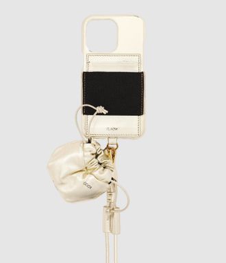 Elaow Porte-cartes et Porte-Airpods Cordon Cuir Platine