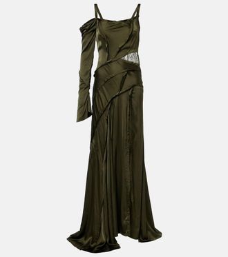 Blumarine Robe longue asym&eacute;trique en satin &agrave; dentelle