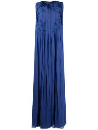 Alberta Ferretti robe longue en soie pliss&eacute;e - Bleu