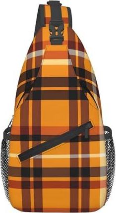 Generic Sacoche Tactique Carreaux de buffle orange et noir Polyester Sacs Poitrine R&eacute;glable Crossbody Bag pour Femme Randonn&eacute;e &eacute;cole