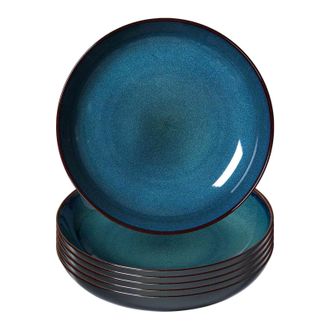 Ritzenhoff & Breker Bali Suppenteller 6er Set, 23 cm, Tiefe Teller mit Farbverläufen, Skandinavisches Design mit Reaktivglasur, Steinzeug, Blau