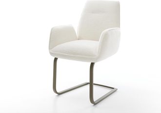 DELIFE Freischwinger Zoa-Flex Bouclé Soft Beige Freischwinger flach Effektfinish Titan Taschenfederkern, Esszimmerstühle