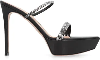 Gianvito Rossi Womens Leather Mules With Rhinestones Black Chamois Sandal