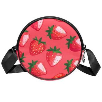 Generic Sac &agrave; bandouli&egrave;re rond pour femme, motif fraise, petit sac &agrave; bandouli&egrave;re avec fermeture &eacute;clair, bretelles r&eacute;glables, sac &agrave; main rond d&eacute;contract&eacute; pour 