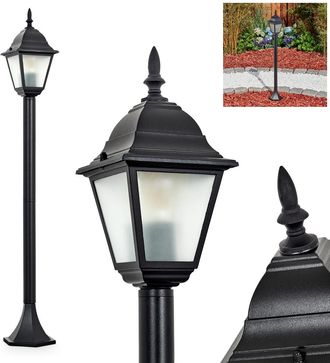 HOFSTEIN Außenwegeleuchte Naofe, Wegeleuchte aus Metall/Glas in Schwarz/Milchglas, Außenleuchte in antikem Look, 104 cm, Gartenlampe, Gartenbeleuchtung IP44, 1