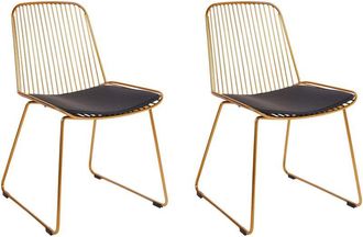 Beliani Metallstuhl 2er Set Gold u. Schwarz aus Stahl mit Kunstleder Sitz Glamour Stil Modern f&uuml;r K&uuml;che Esszimmer Essbereich