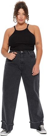 Trendyol Trendyol Curve Womens Gray High Waist Flared Detail Wide Cut TBBSS23CJ00002 Plus Size Jeans, One