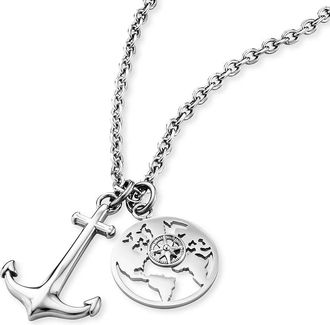 Save Brave | Ankerkette mit Anh&auml;ngern Anchorworld - Farbe Silber - inkl. Schmuckverpackung