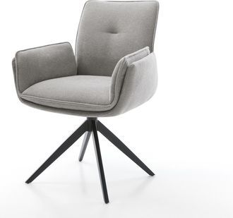 DELIFE Drehstuhl Nela-Flex Strukturstoff Soft Grau Kreuzgestell breit Schwarz 360&deg; drehbar Wippfunktion, Esszimmerst&uuml;hle