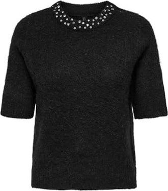 Only Onlrina Life SS Rhinestone O-Neck KNT, Noir, L Femmes