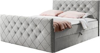 Mirjan24 Boxspringbett mit Polsterkopfteil und Fußteil Utren, Polsterbett mit 2 Bettkästen, Matratze, Topper, Doppelbett, Bett für Schlafzimmer (180 x 200 cm, 