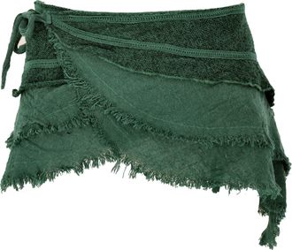 Guru Shop Goa Cacheur in Nat&uuml;rlichem Look, Minirock, Wickelrock G&uuml;rtel - Dunkelgr&uuml;n, Damen, Baumwolle, Size:L