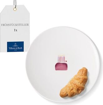 Villeroy & Boch With Love Frühstücks-/ Dessertteller Happy Birthday Weiß, Spülmaschinenfest, Mikrowellensicher, Teller Geburtstagstorte, Geschirr Keramik, Geschenk Ge