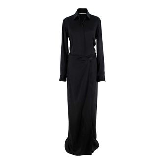 Rosetta Getty Black Silk Satin Long Shirt Dress Size XS