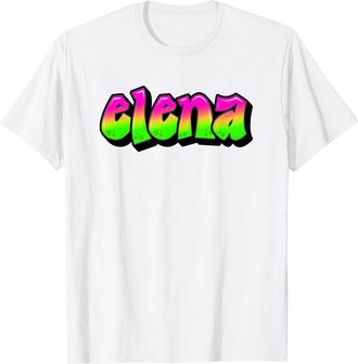 BDAZ Elena Graffiti Personalisierter Name Gr&uuml;n Rosa Frauen M&auml;dchen T-Shirt
