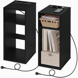 Woltu Lot de 2 Table de Chevet avec Station de Charge Woltu Table dappoint avec Prise, 2 Compartiments Ouverts, 2 Ports USB+2 Prises, Table de Nuit, Bout