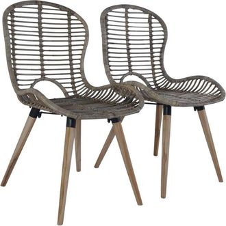 vidaXL Esszimmerstühle 2 Stk. Braun Natürliches Rattan - Vidaxl