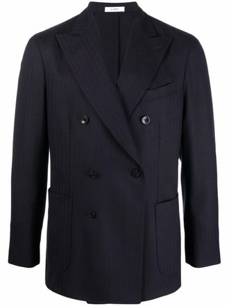 Boglioli blazer crois&eacute; &agrave; fines rayures - Bleu