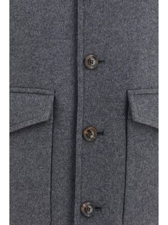 Valentino Mens Jacket Wool And Cashmere Dark Grey Melange Merino Shirt