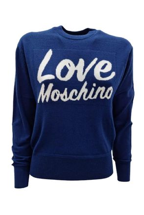 Love Moschino Womens Slim fit Long-Sleeved with Love Penguins Intarsia. Pullover Sweater, Blue, 40