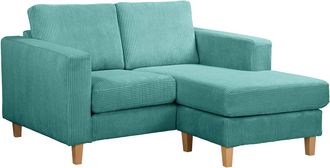 Norrwood home24 Ecksofa 1-Sitzer mit Longchair Blau Cordstoff Poppy 154 x 86 x 140cm Longchair davorstehend rechts Skandi