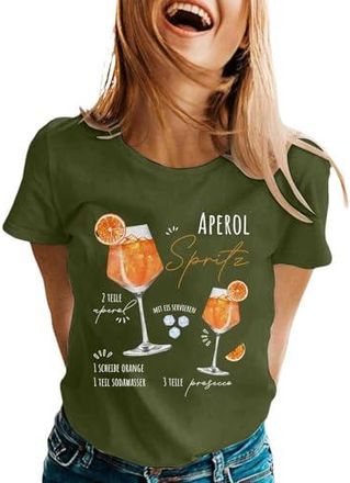 Generic Costume Aperol pour femme - T-shirt en coton Aperol Spritz - T-shirt &agrave; manches courtes - Col rond - T-shirt d&eacute;t&eacute; amusant - Pour cocktail, f&ecirc;te, &eacute;v&eacute;nem
