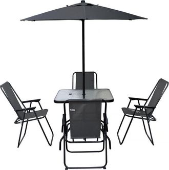Habitat et Jardin Table et chaises de jardin avec parasol en m&eacute;tal Convivia - 4 places - Gris anthracite