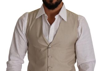 Dolce & Gabbana Mens Beige Cotton Silk Slim Fit Waistcoat Vest Clothing