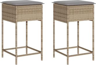 vidaXL Garten-Barhocker mit Kissen 2 Stk. Beige Poly Rattan Vidaxl