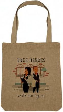Fabulous Sac Shopping Tote Bag Aspect Lin - True Heroes - Waiter Restaurant Job Sac de Courses Toile Epaisse 360g Beige Naturel Cabas Port&eacute; Epaule Solide Impri