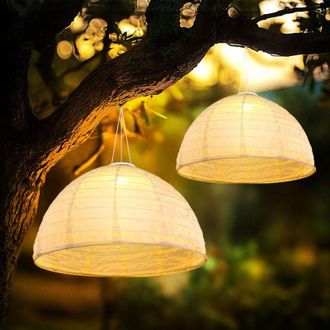 Globo Lighting Lampe &agrave; suspendre led Lampe solaire Lampe de jardin Suspension blanche Lampe de terrasse, tissu de lin, blanc chaud, DxH 40 x 30 cm, 2 pi&egrave;ces